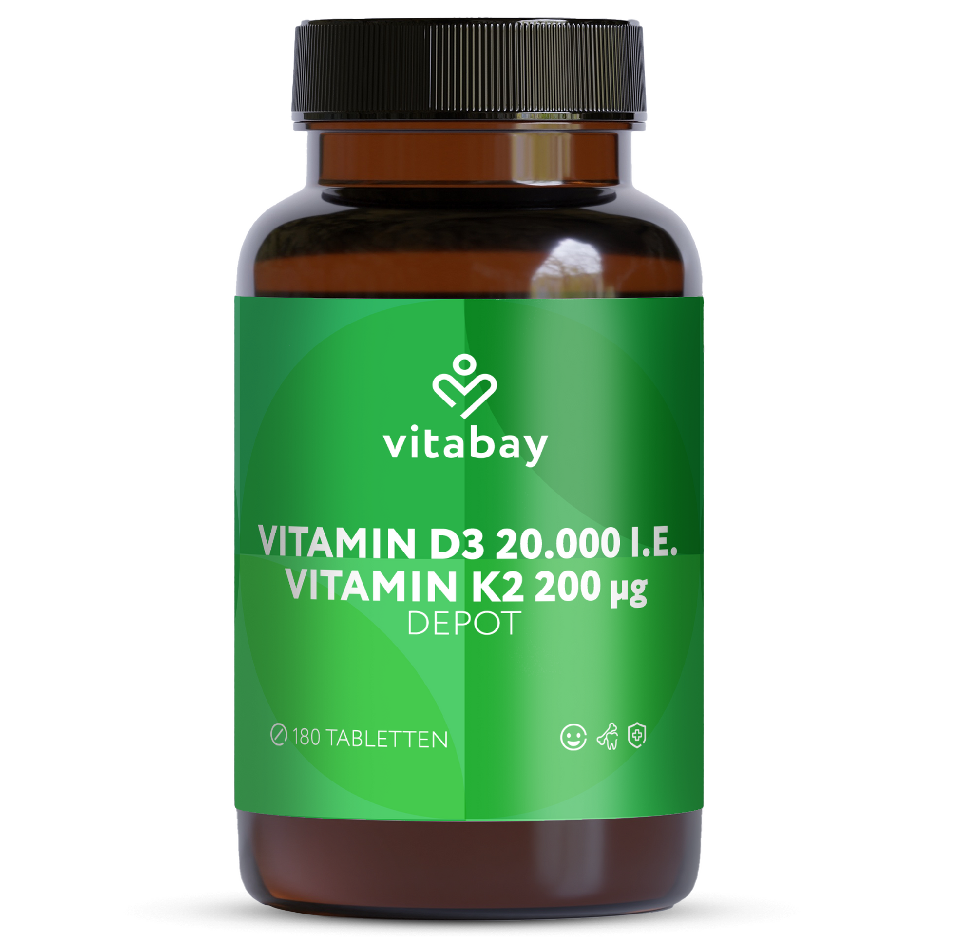 Vitamin D3 20.000 I.E. + K2 Depot - 180 vegane Tabletten | Vitabay