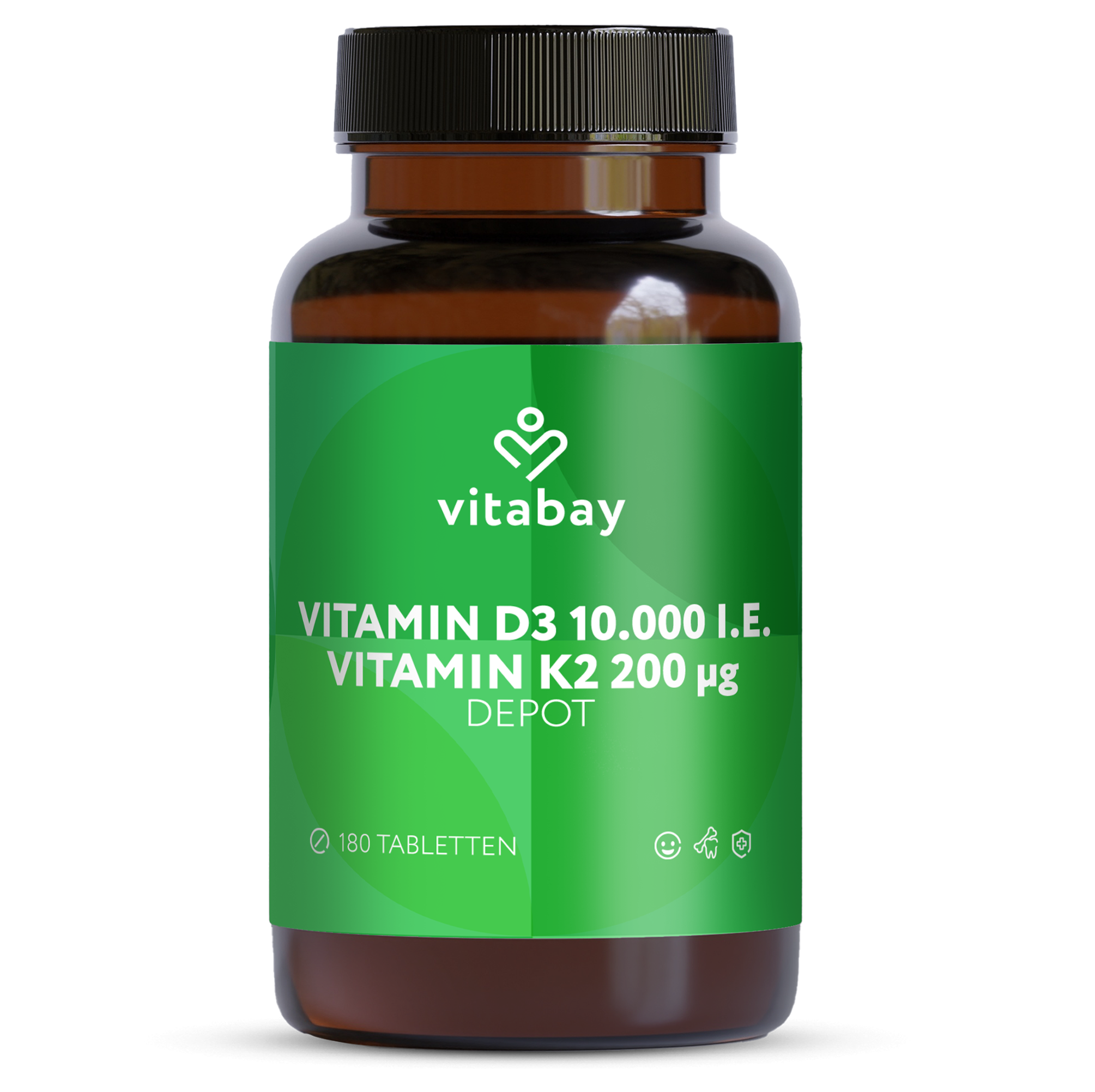 Vitamin D3 10.000 I.E. + K2 200 µg | Vegan | 180 Tabletten Depot – Vitabay